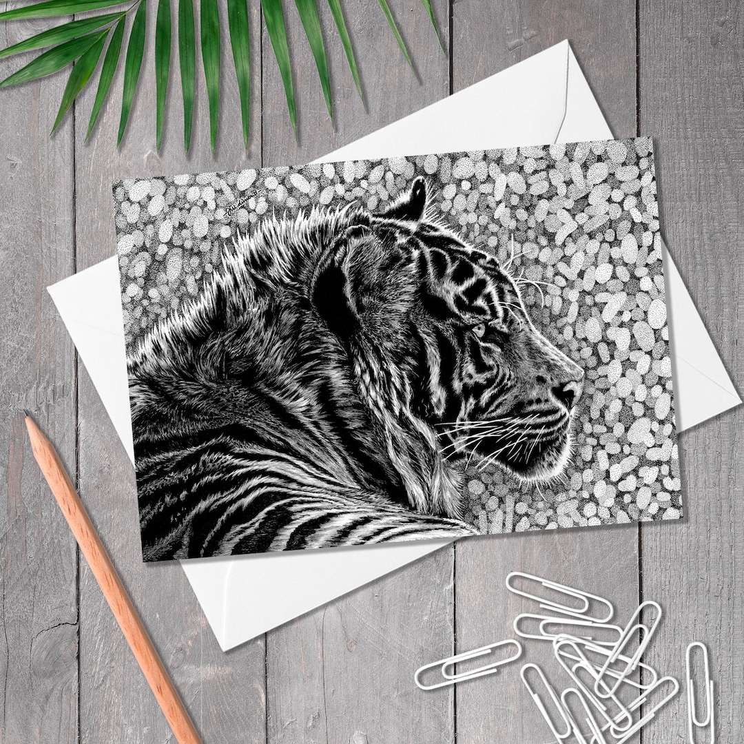 Tiger Card, A5 Tiger Greeting Card, Big Cat Illustration Notecard ...