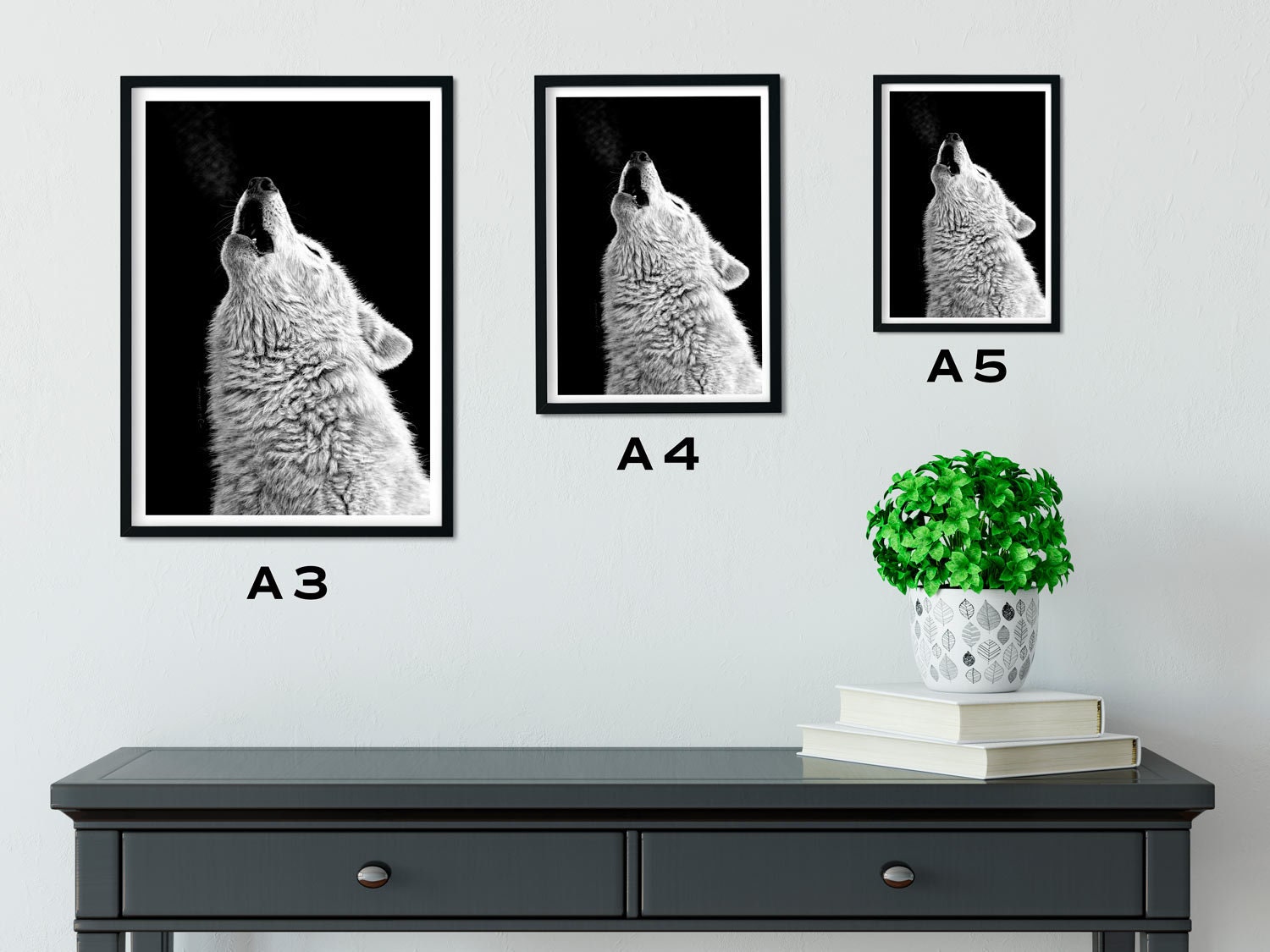 Howling Wolf Art Prints A3, A4, A5 Sizes White Wolf Digital Drawing ...