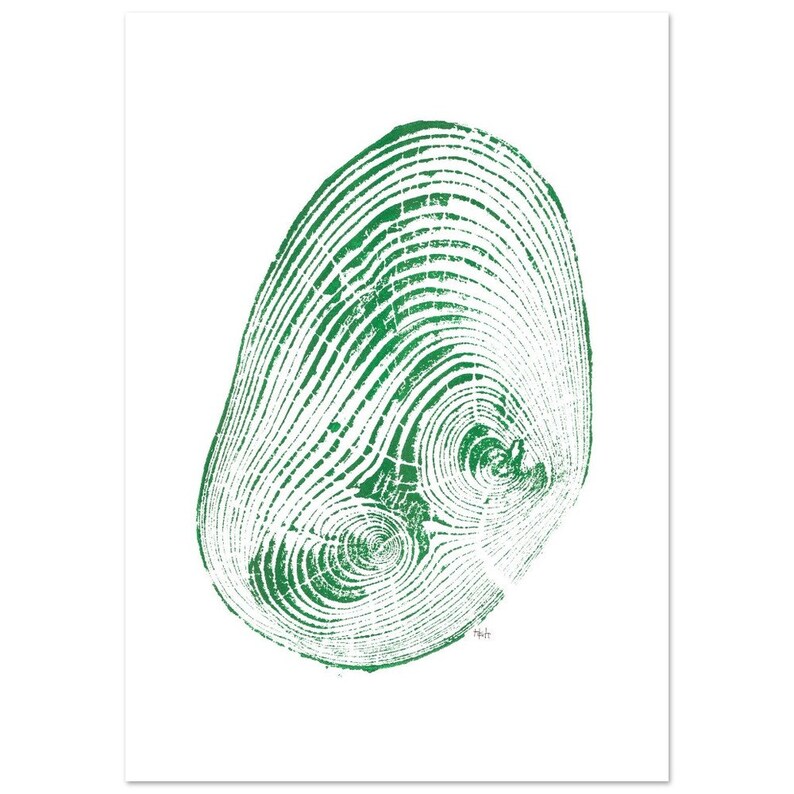 Shortleaf Pine Tree Relief Print (green Ink) - Wood Rings Art - Matte ...