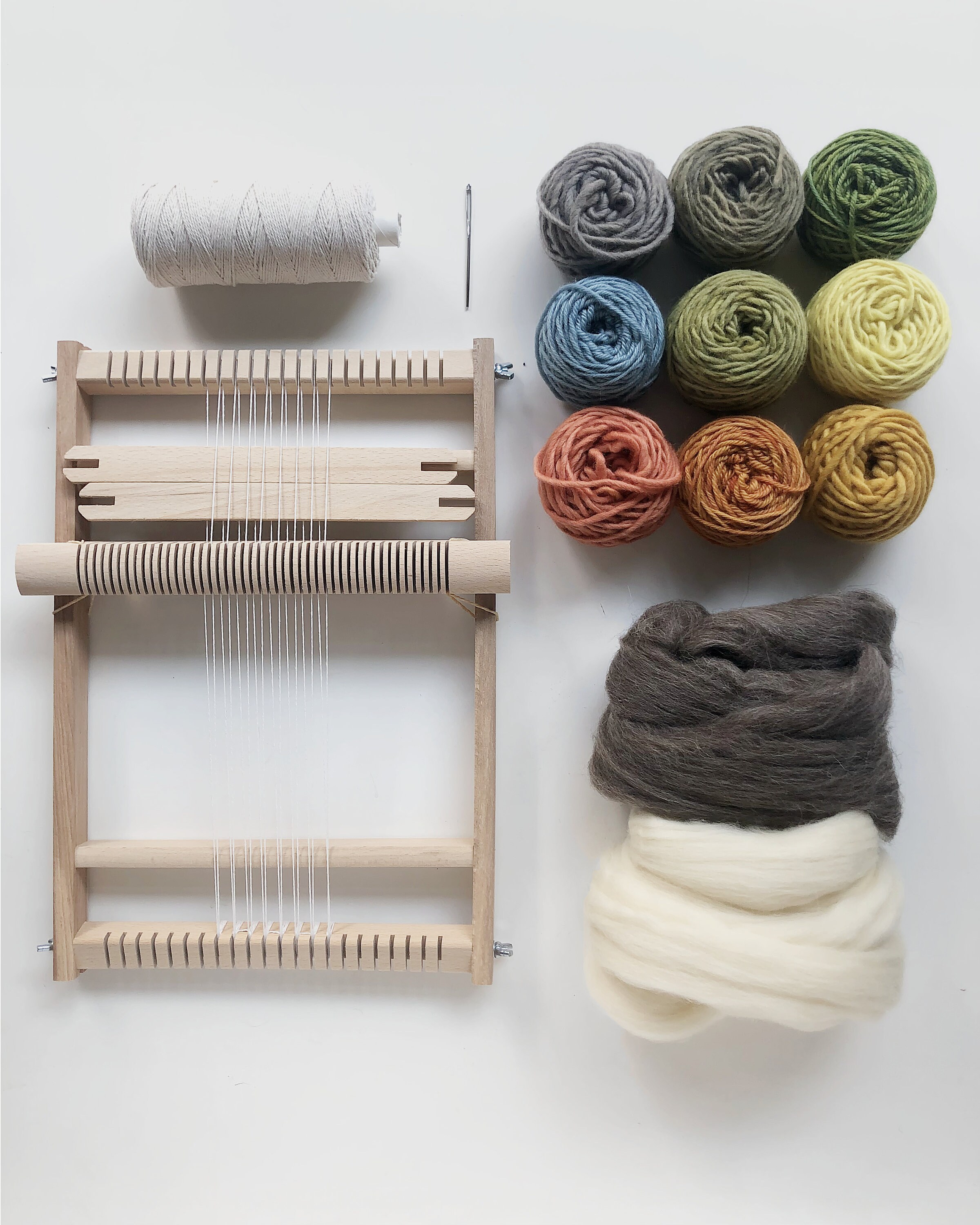 Small weaving starter kit: plant-dyed yarns wool roving and | Etsy