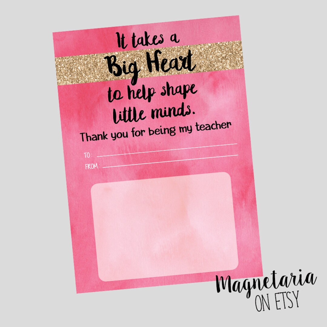 Big Heart Teacher Appreciation Printable Gift Card Holder INSTANT ...