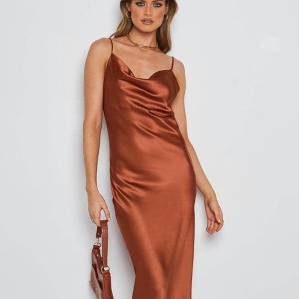 Satin Rust Bridesmaid Dress - Etsy