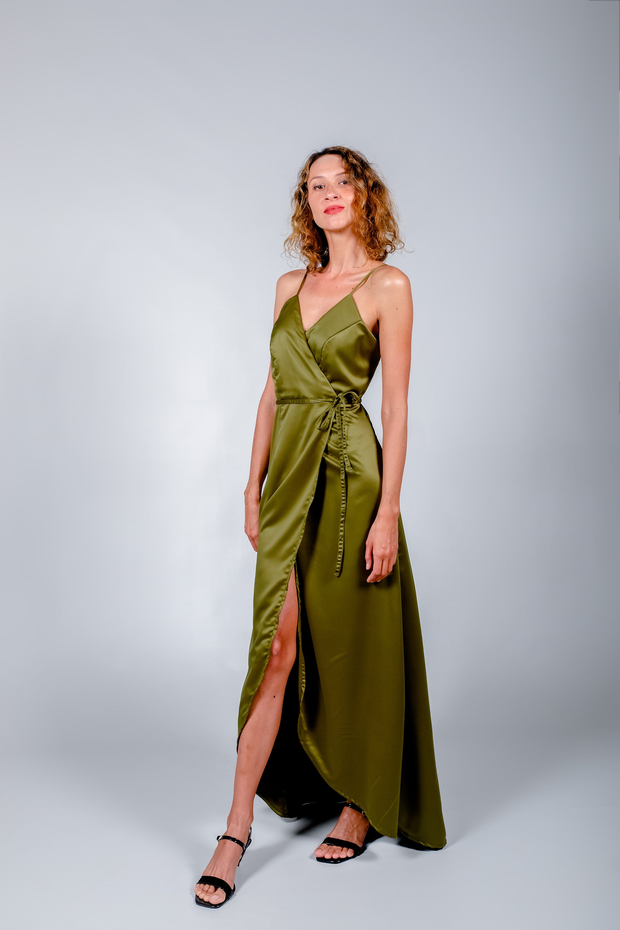 Olive color satin bridesmaid dress wedding dress bridesmaid | Etsy