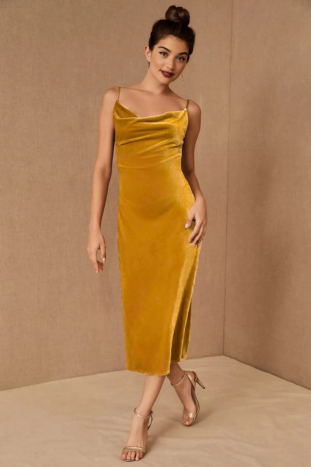 Gold Color Velvet Dress, Bridesmaid Dresses, Bridesmaid Dress, Long ...