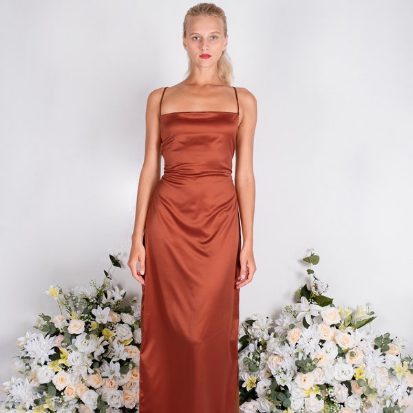 Satin Rust Bridesmaid Dress - Etsy