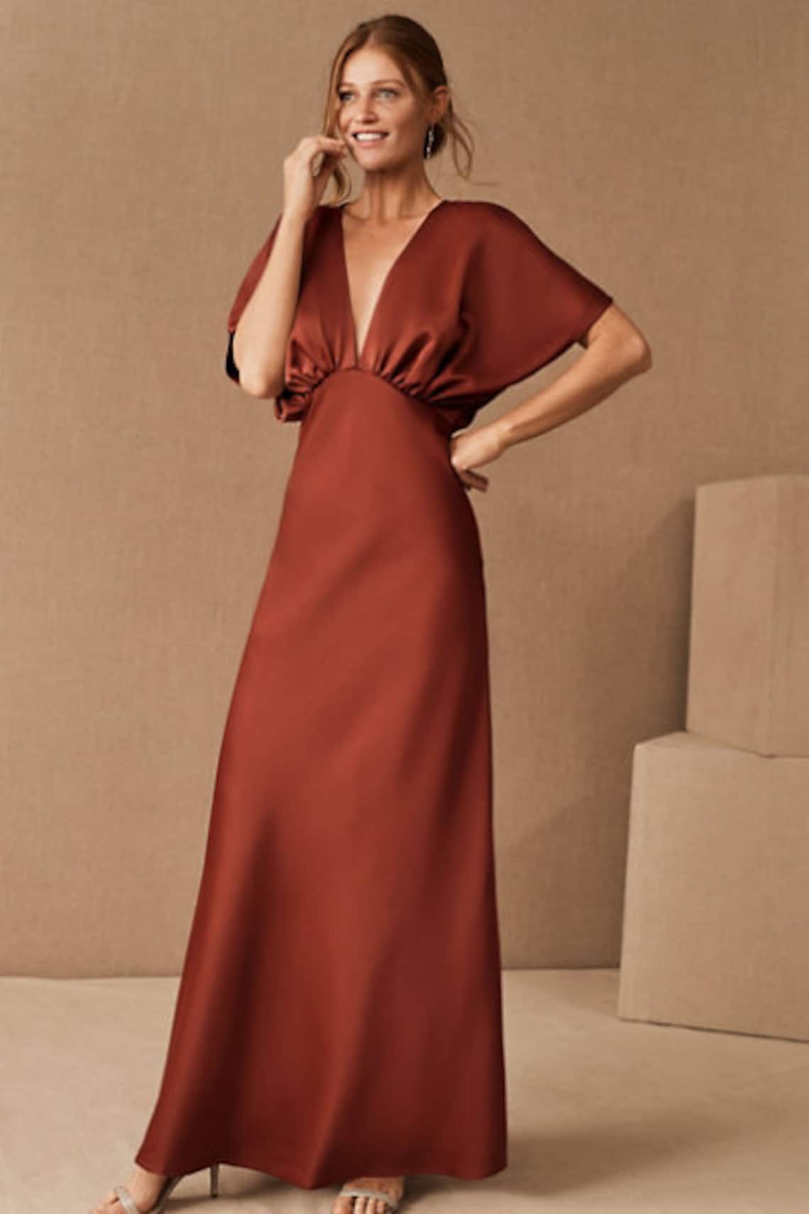 Rust Color Satin Bridesmaid Dress Wedding Dress Bridesmaid Etsy