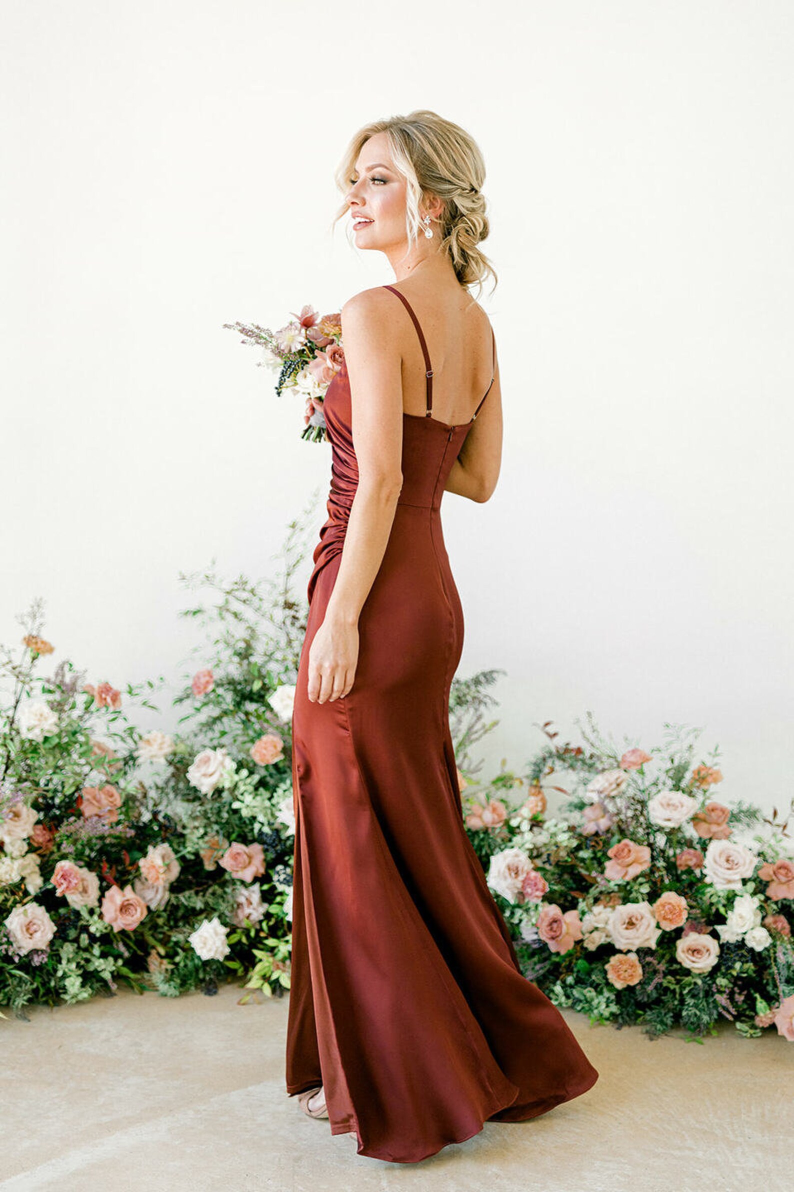 Rust Color Satin Bridesmaid Dress, Slip Dress, Wedding Dress ...