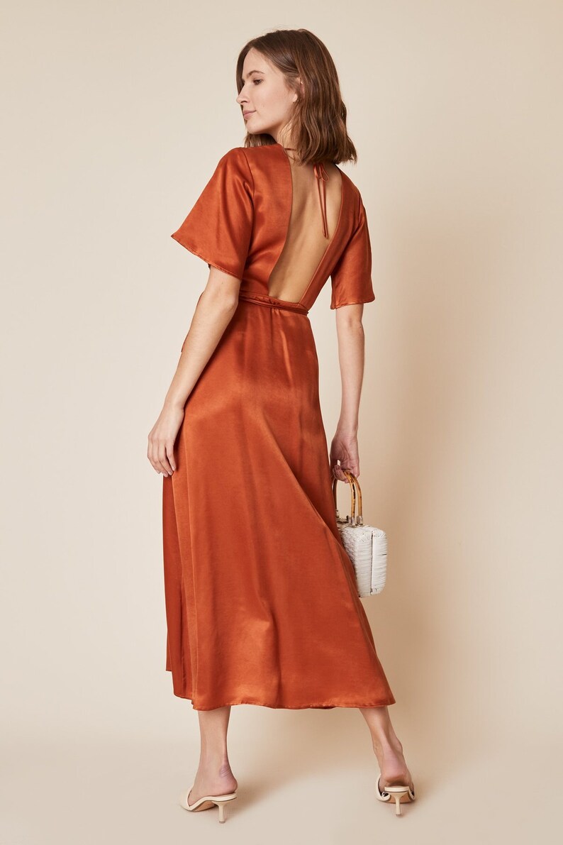 Rust Color Satin Bridesmaid Dress Wedding Dress Bridesmaid - Etsy