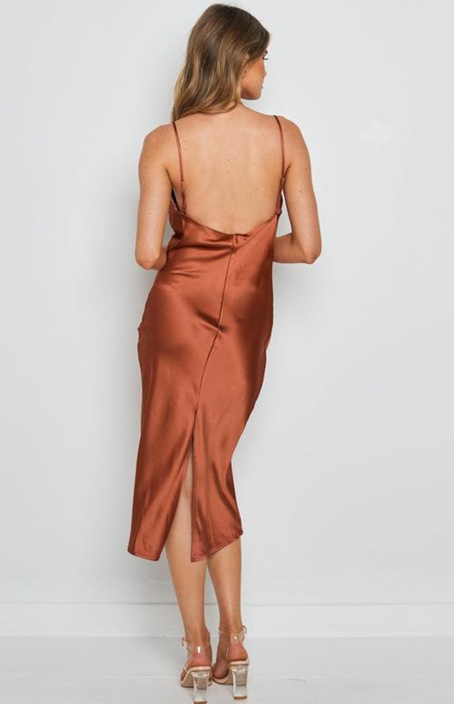 Rust Color Satin Dress Bridesmaid Dress Wedding Dress Long | Etsy