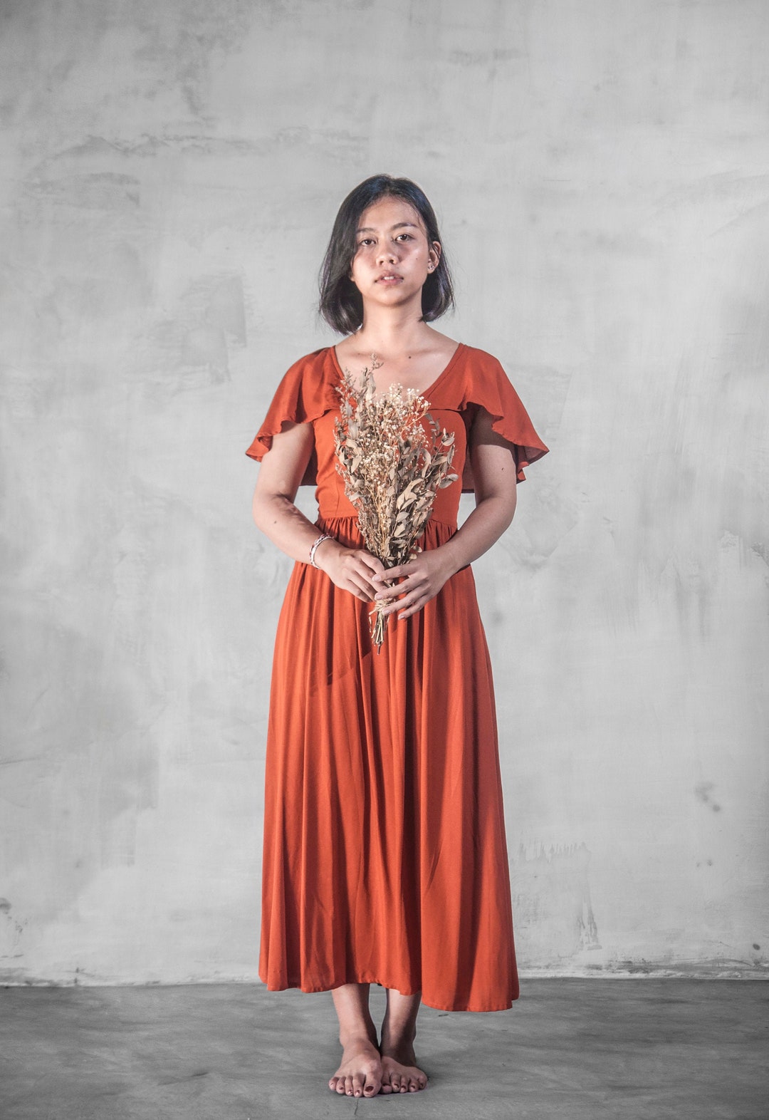 Rust Bridesmaid Dress, Bridesmaids Dresses, Plus Size, Maxi Dress, Cape ...