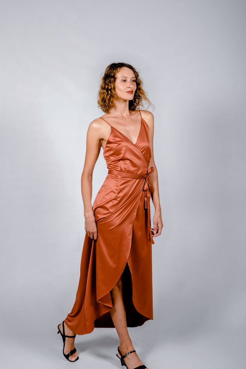 Rust Color Satin Bridesmaid Dress Wedding Dress Bridesmaid - Etsy
