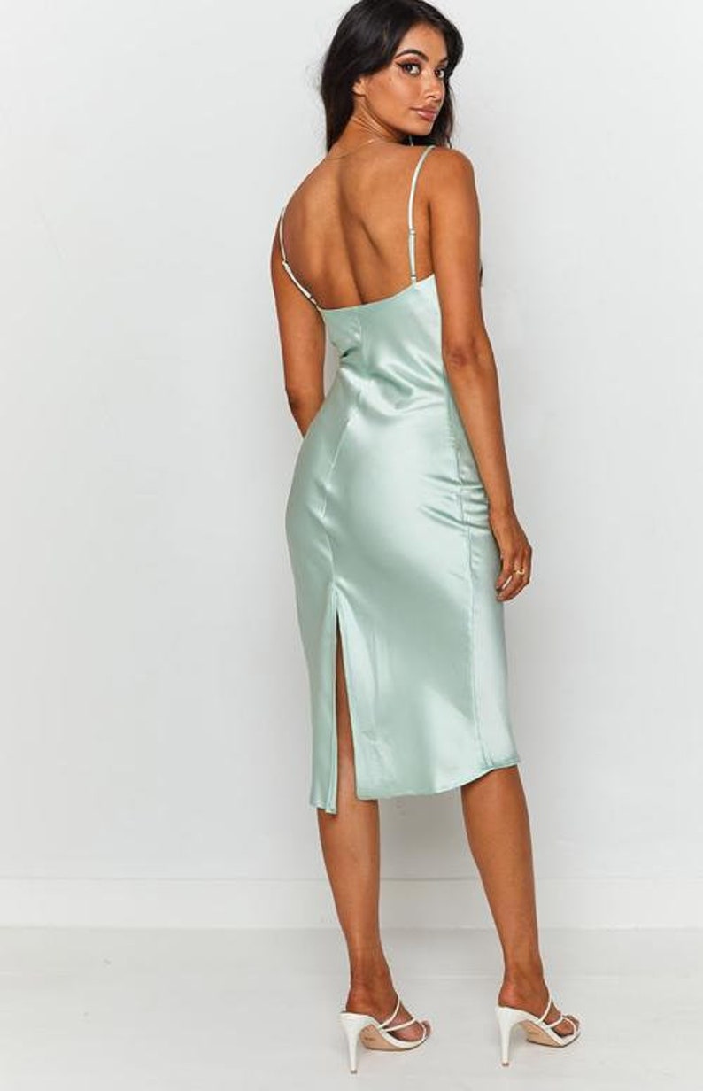 Soft Mint Color Satin Wedding Dress Long Dress Wrapdresses | Etsy