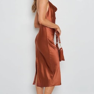 Rust Color Satin Dress Bridesmaid Dress, Wedding Dress, Long Dress ...