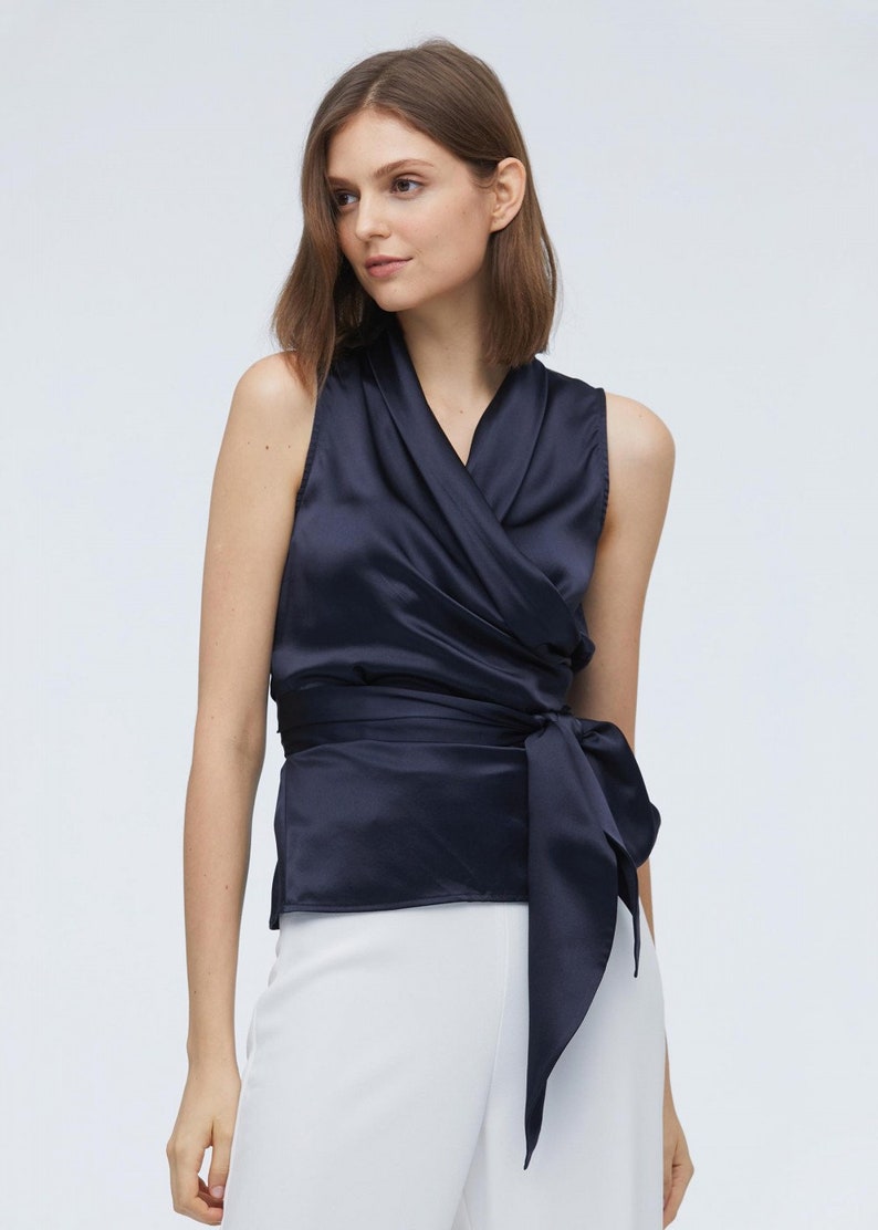 Satin Woman top satin casual top Sleeveless top long sleeve | Etsy