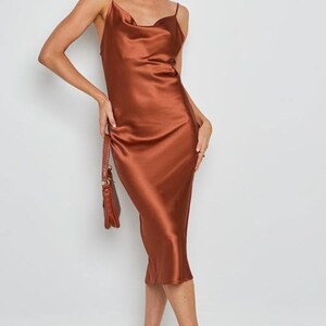 Rust Color Satin Dress Bridesmaid Dress, Wedding Dress, Long Dress ...