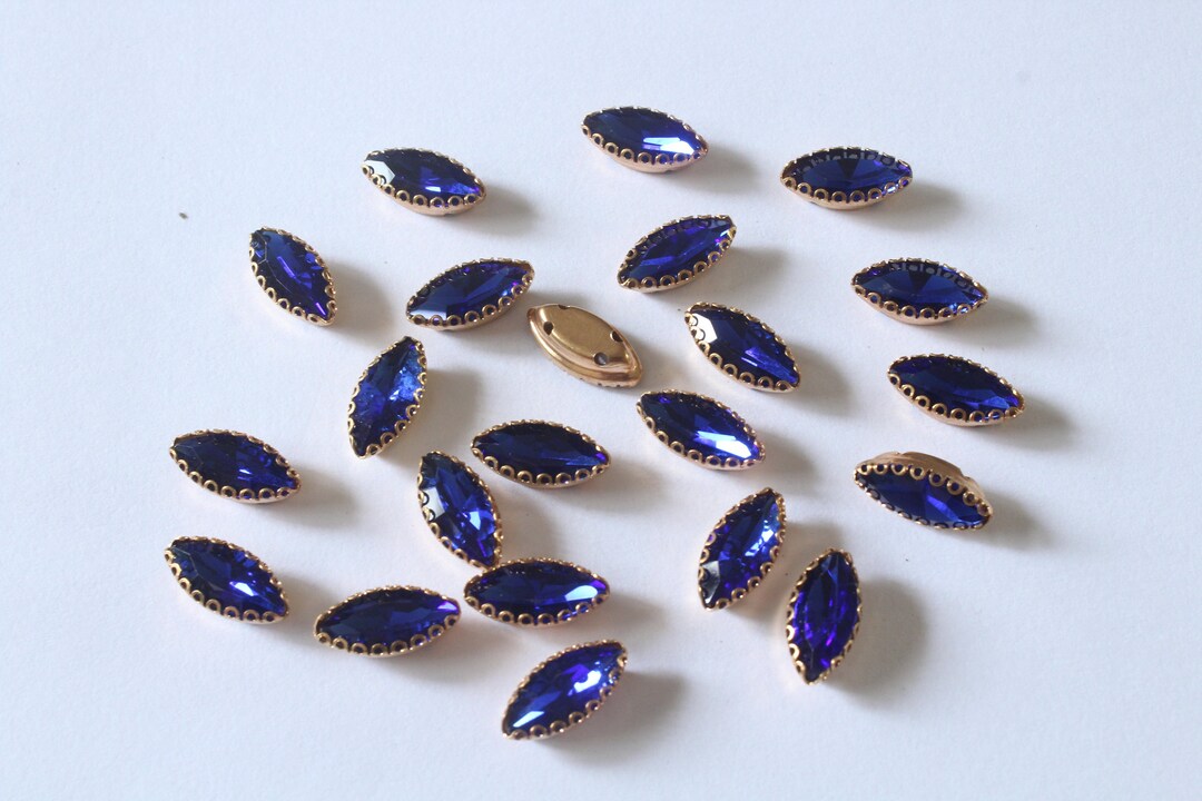 15 Pieces Royal Blue Color Eye/ Navette Shape Sew on Glass Crystal ...