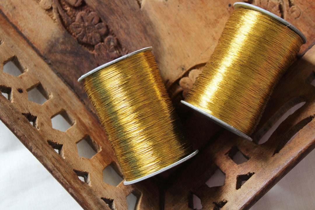 Deep Gold Zari Metallic Thread-hand Machine Embroidery metallic Sewing ...