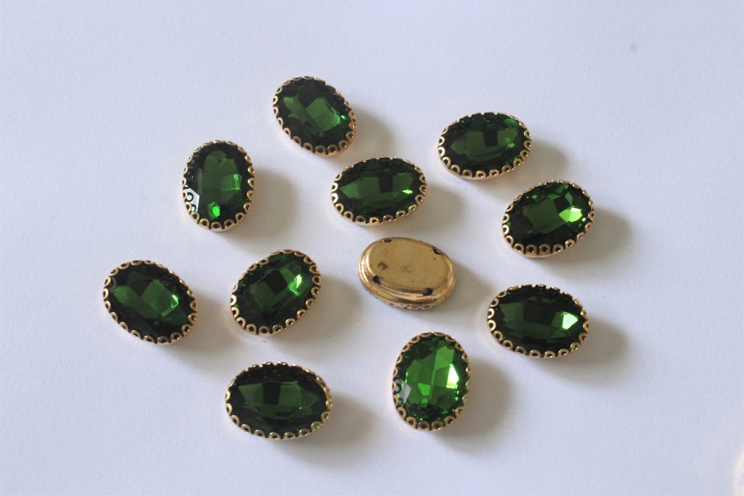 15 Pieces Green Color Sew Oval Shape on Glass Crystal Stone/sew on ...