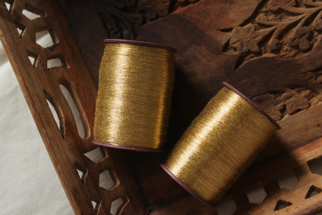 Dull Gold Zari Metallic Thread-hand Machine Embroidery -metallic Sewing ...