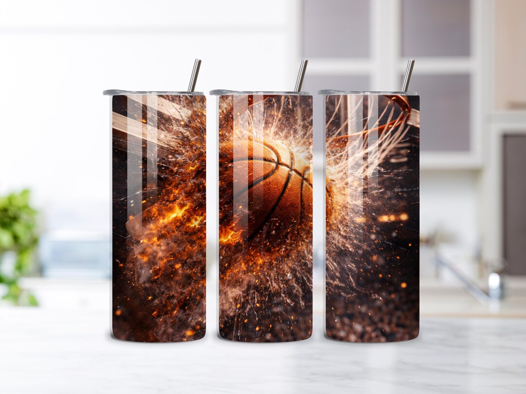 Basketball Slam Dunk, Flaming Basketball, Fiery Hoop and Net, Sparks ...