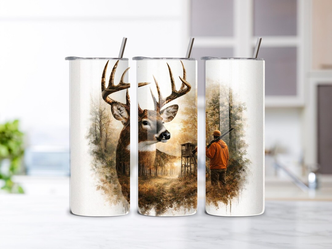 Majestic Whitetail Buck and Hunter in Autumn Forest, Rustic Deer ...