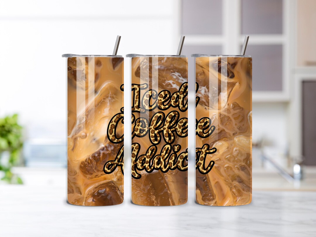 Iced Coffee Addict Quote Design, Leopard Print Typography, Creamy Iced ...