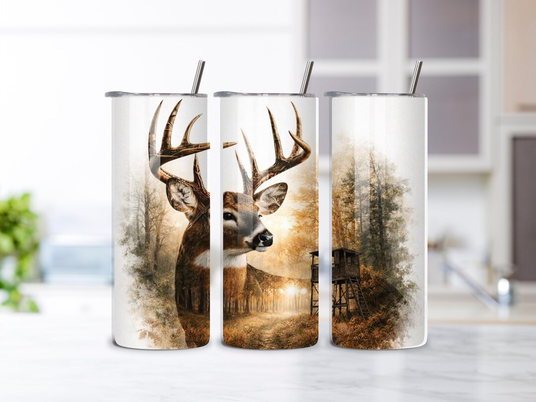 Majestic Whitetail Buck in Autumn Forest With Rustic Hunting Stand ...