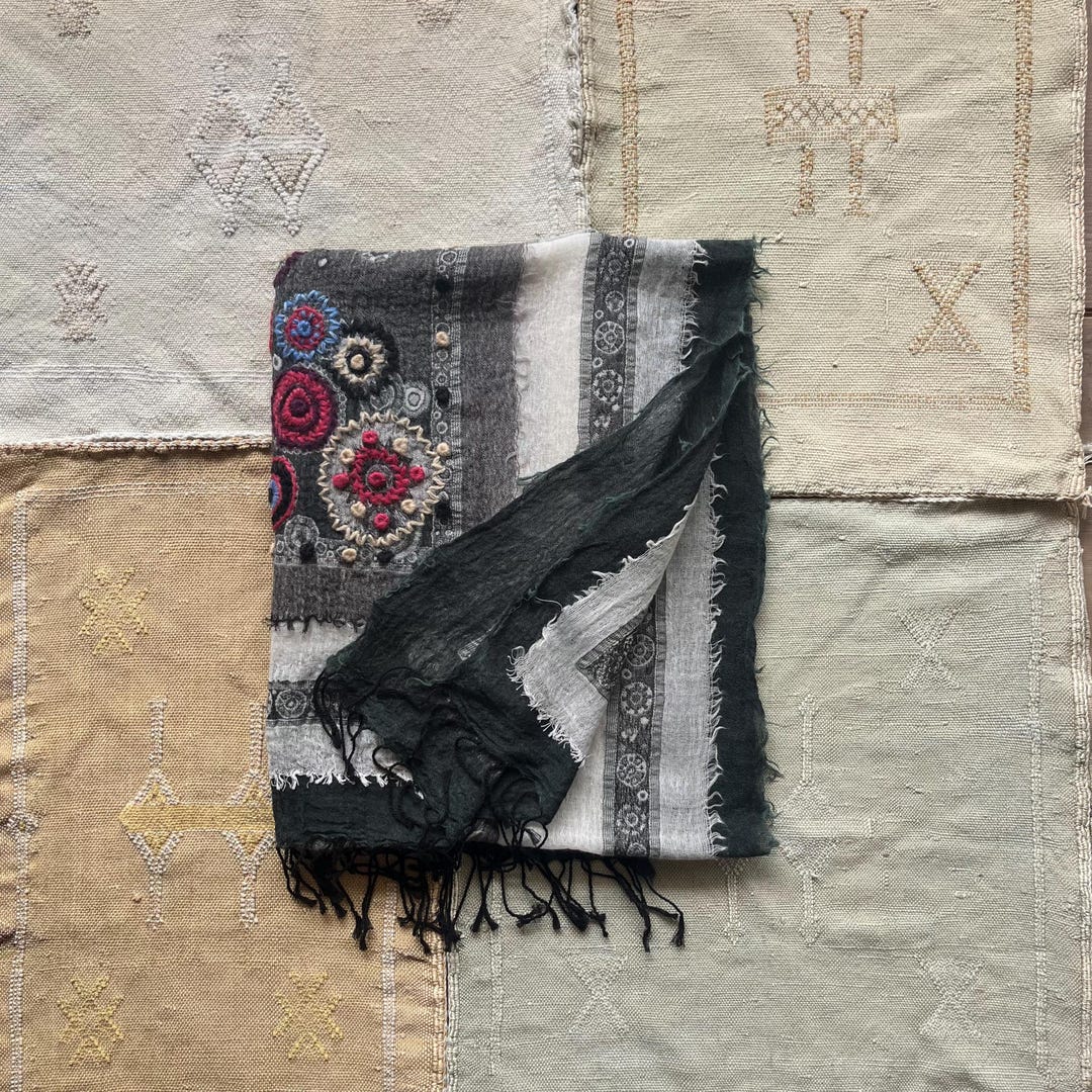 Handmade Stole in Pure Grey and Black Wool, Handmade in India With ...