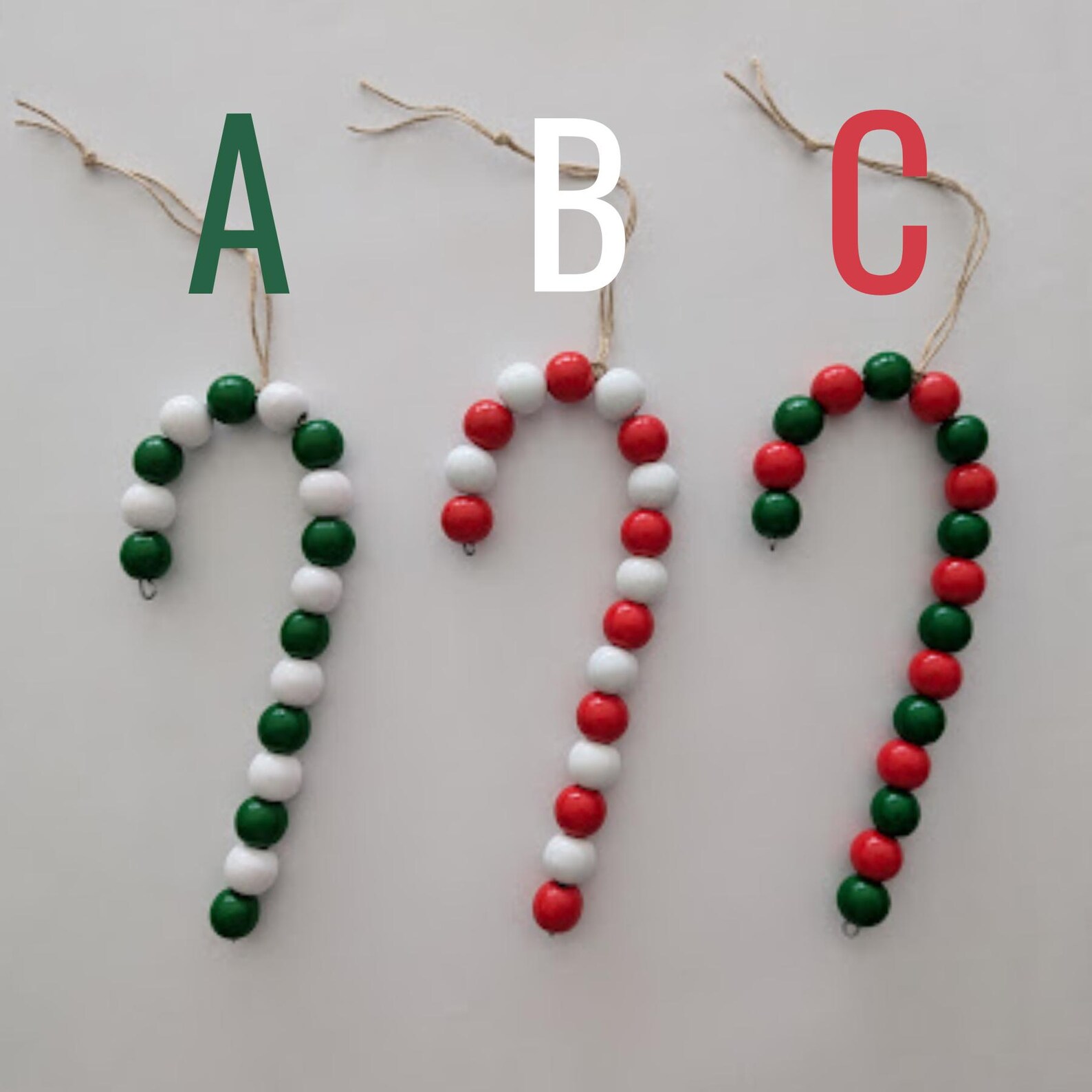 Wood Bead Candy Cane Ornaments - Etsy