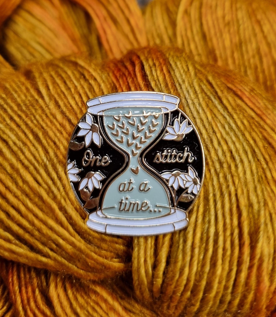 One Stitch At A Time Hourglass Pin Badge Etsy Uk