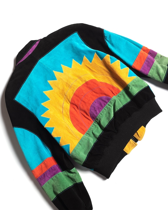 80's Sunset Rainbow Suede Patchwork Bomber - Gem