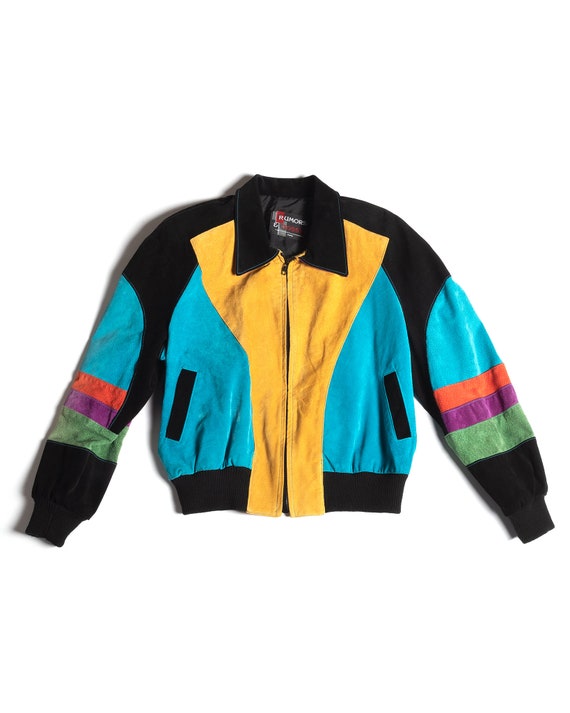 80's Sunset Rainbow Suede Patchwork Bomber - Gem