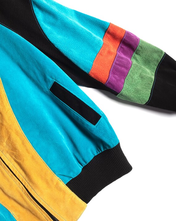 80's Sunset Rainbow Suede Patchwork Bomber - Gem