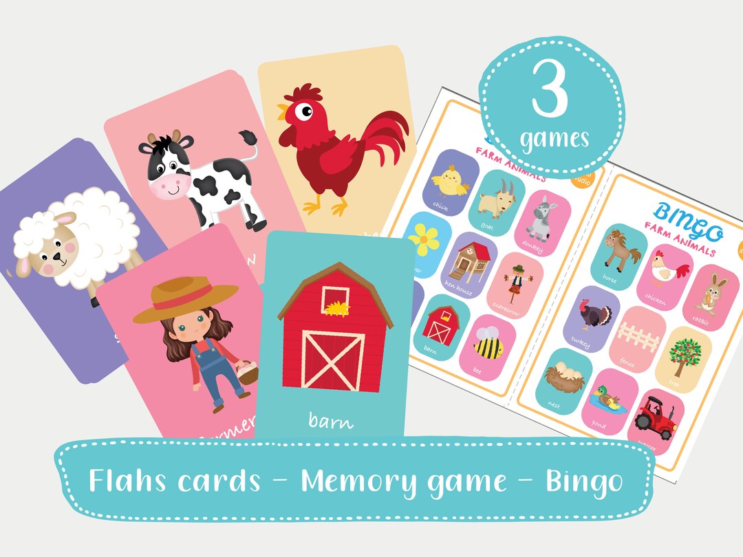 Farm Animals Flashcards and Bingo (english Version) - Etsy