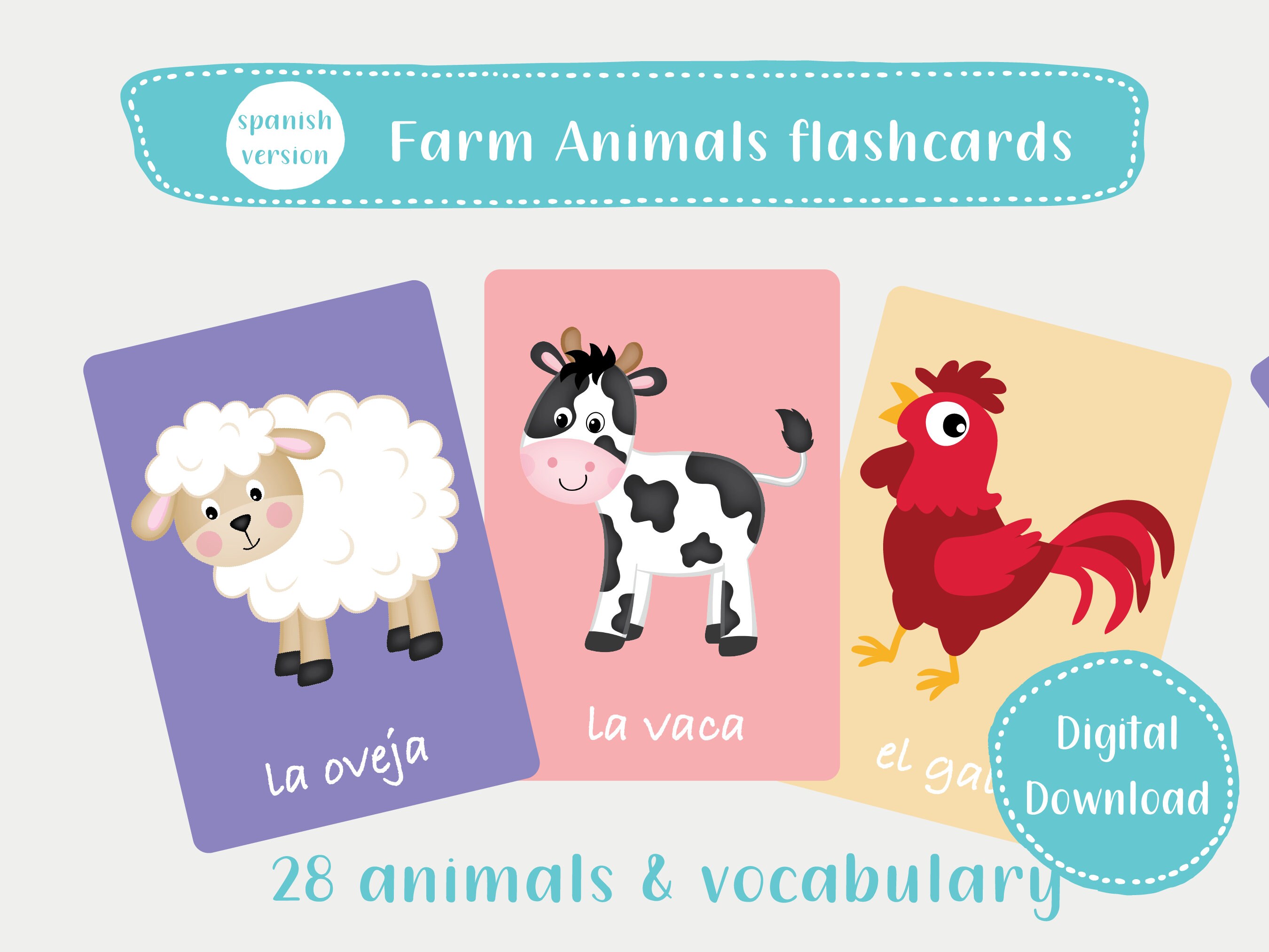 Farm Animals Flashcards spanish Version and Bingo / Loteria - Etsy