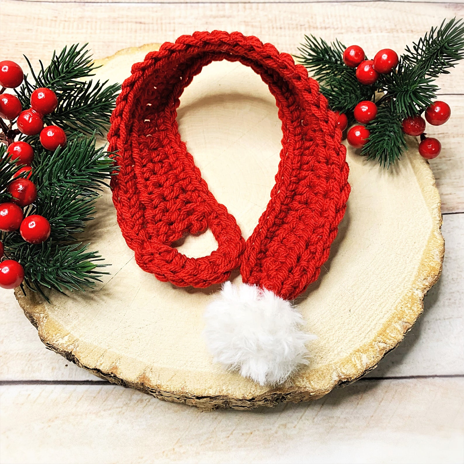 Christmas Dog Scarf With Pom Pom, Holiday Dog Scarf, Red Dog Scarf ...