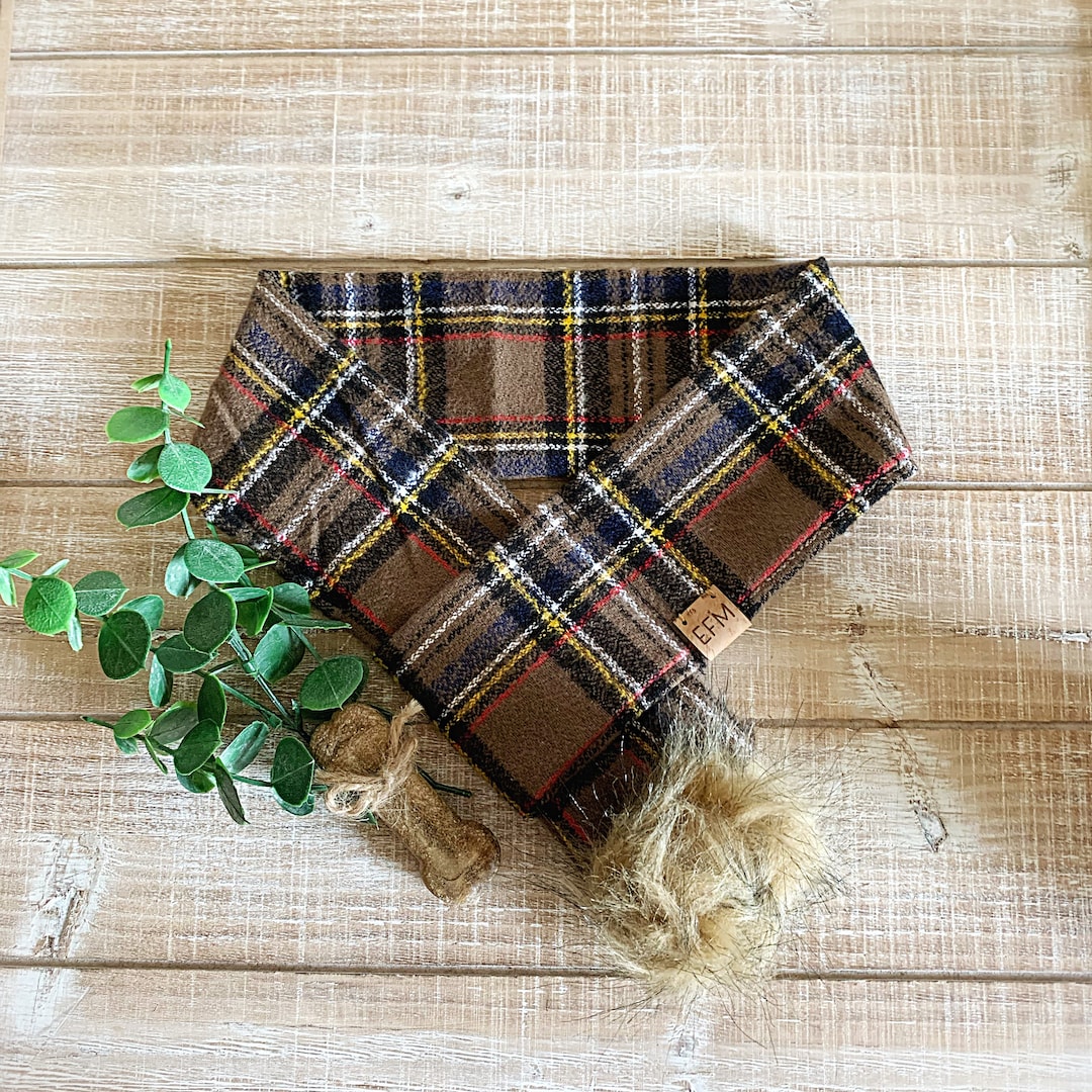 Dog Scarf, Winter Scarf for Dog, Brown Plaid Flannel Dog Scarf, Cat ...