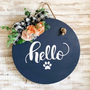 Paw Print Door Hanger, Door Sign, Hello Sign, Navy Blue Door Sign ...