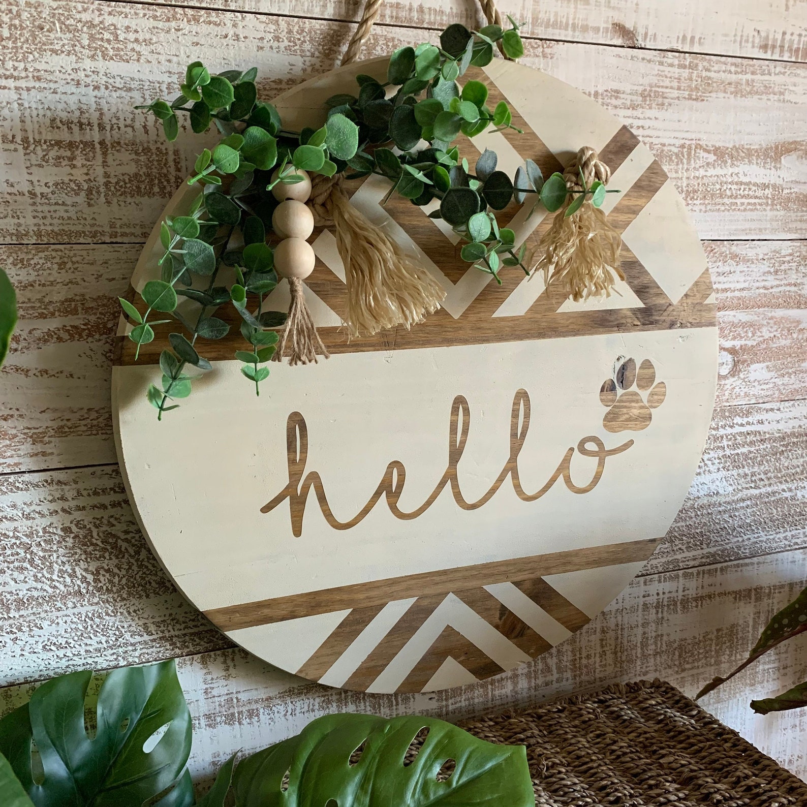 Boho Door Hanger Paw Print Door Sign Front Door Sign - Etsy