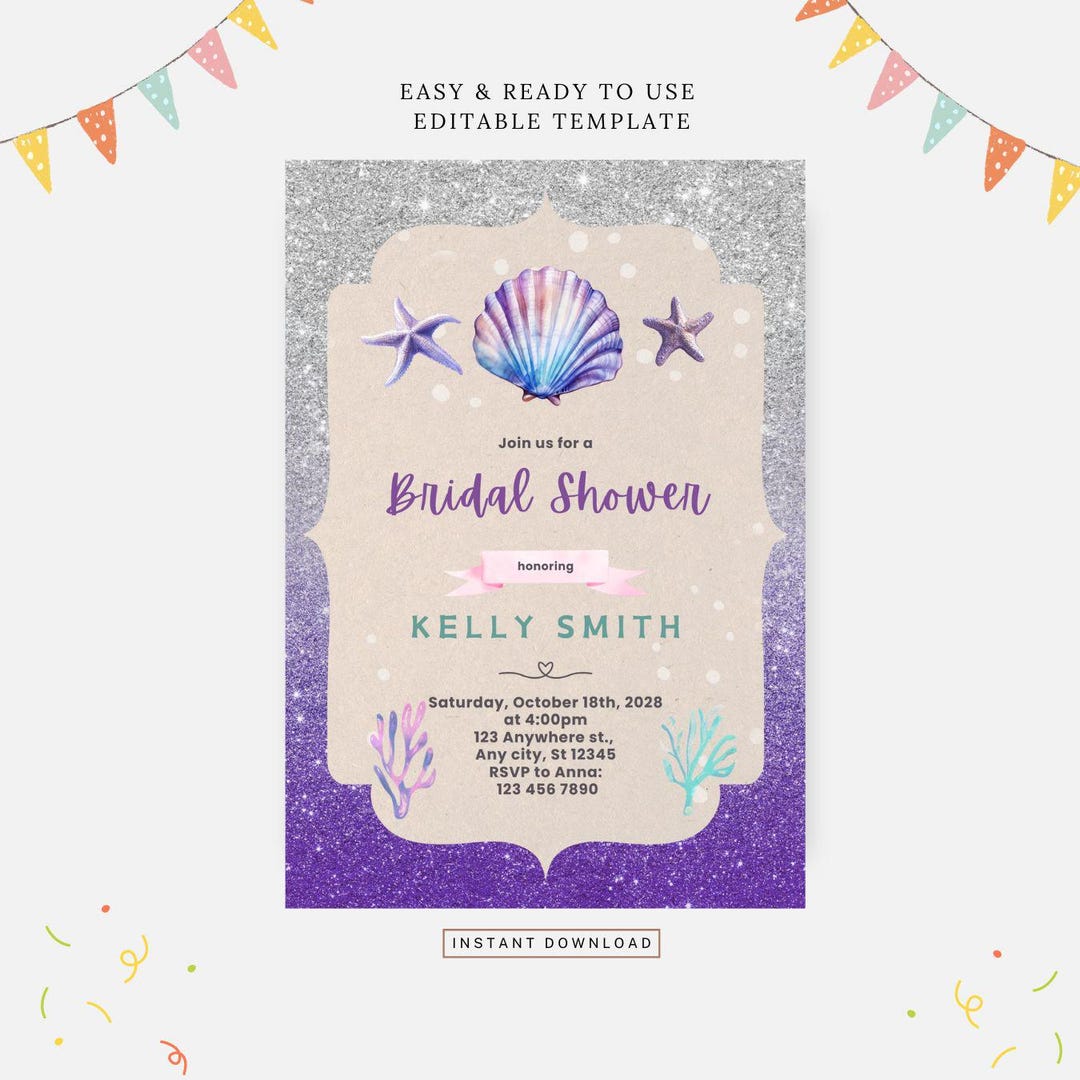 Seashell Invitation, Editable Template, Instant Download, DIY ...