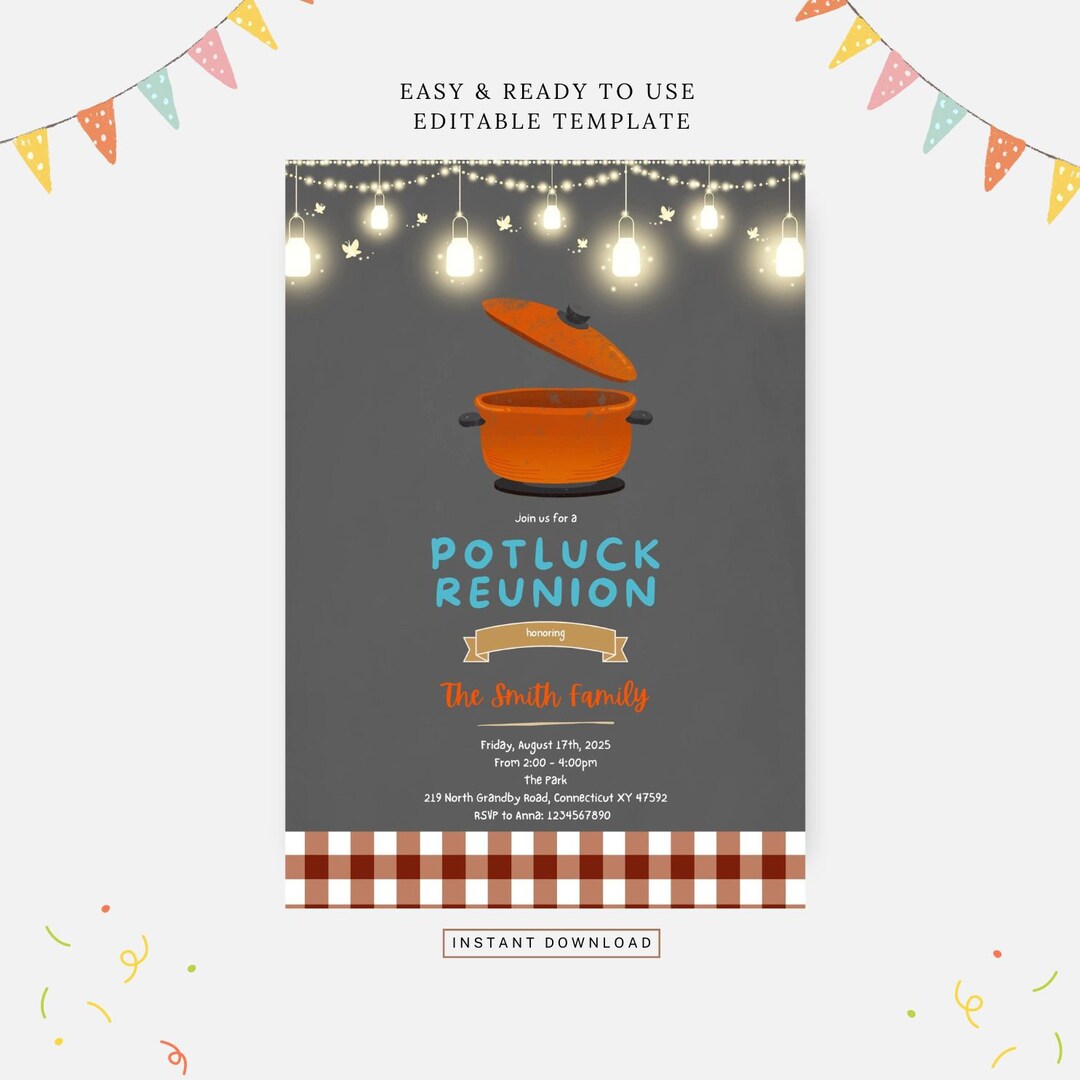 Potluck Reunion Party, Editable Template, Instant Download, DIY ...