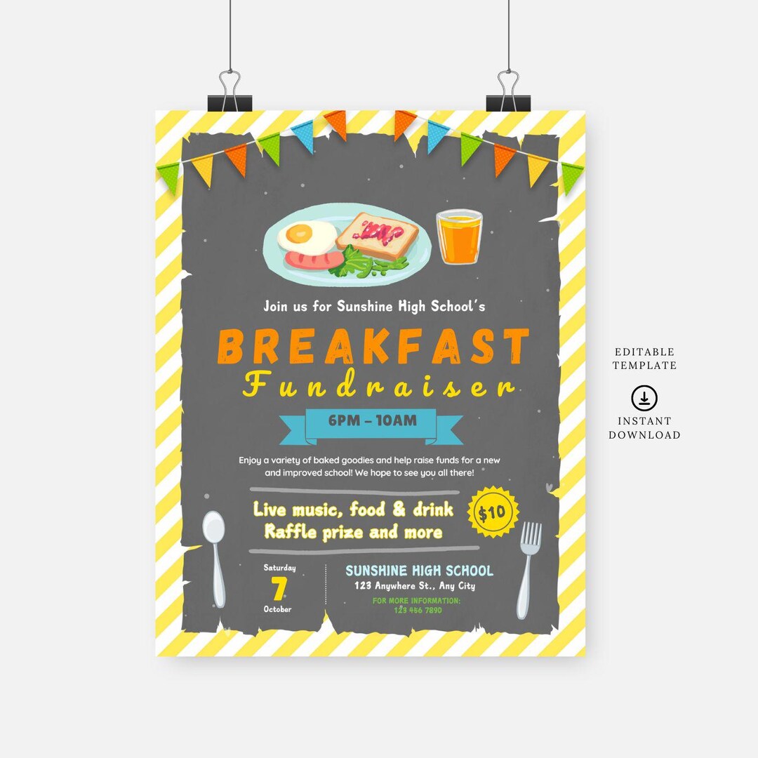 Breakfast Fundraiser Flyer, Editable Template, Instant Download, DIY ...