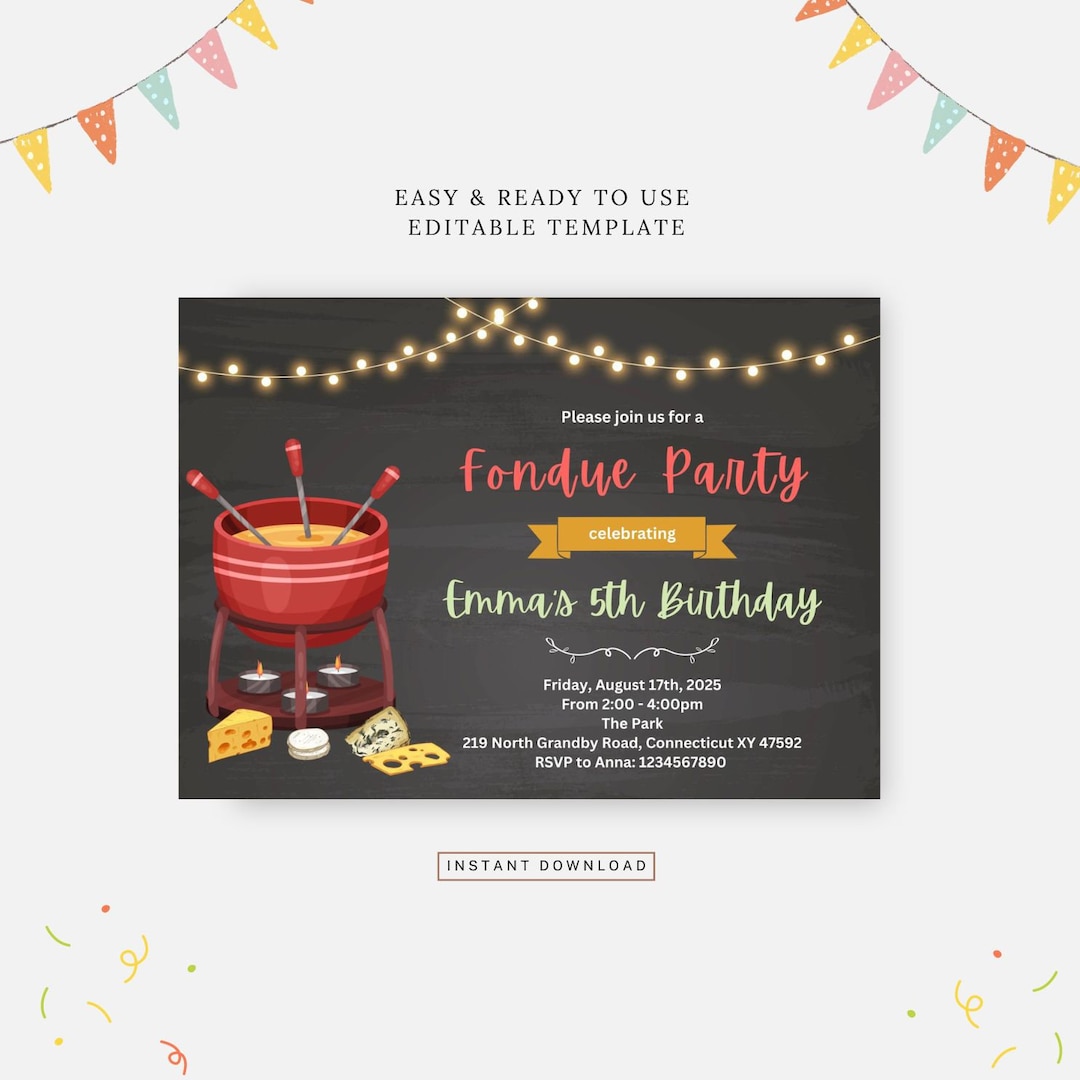 Fondue Birthday Party, Editable Template, Instant Download, DIY ...