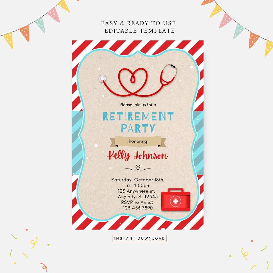 Nurse Doctor Retirement Invitation, Editable Template, Instant Download ...