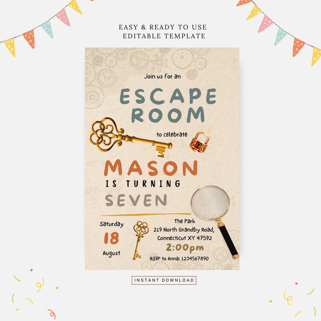 Escape Room Boy, Editable Template, Instant Download, DIY Invitation - Etsy