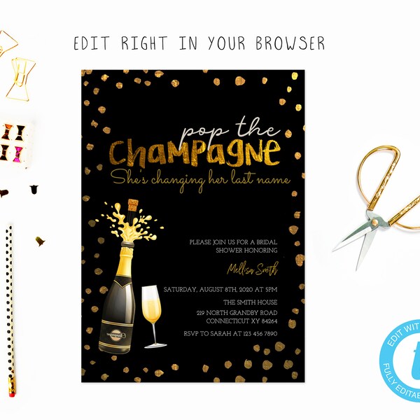 Pop the Champagne She Changing Her Last Name Invitation - Etsy