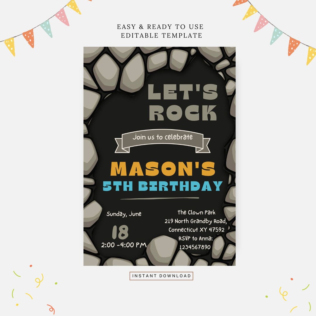 Rock Birthday Party, Editable Template, Instant Download, DIY ...