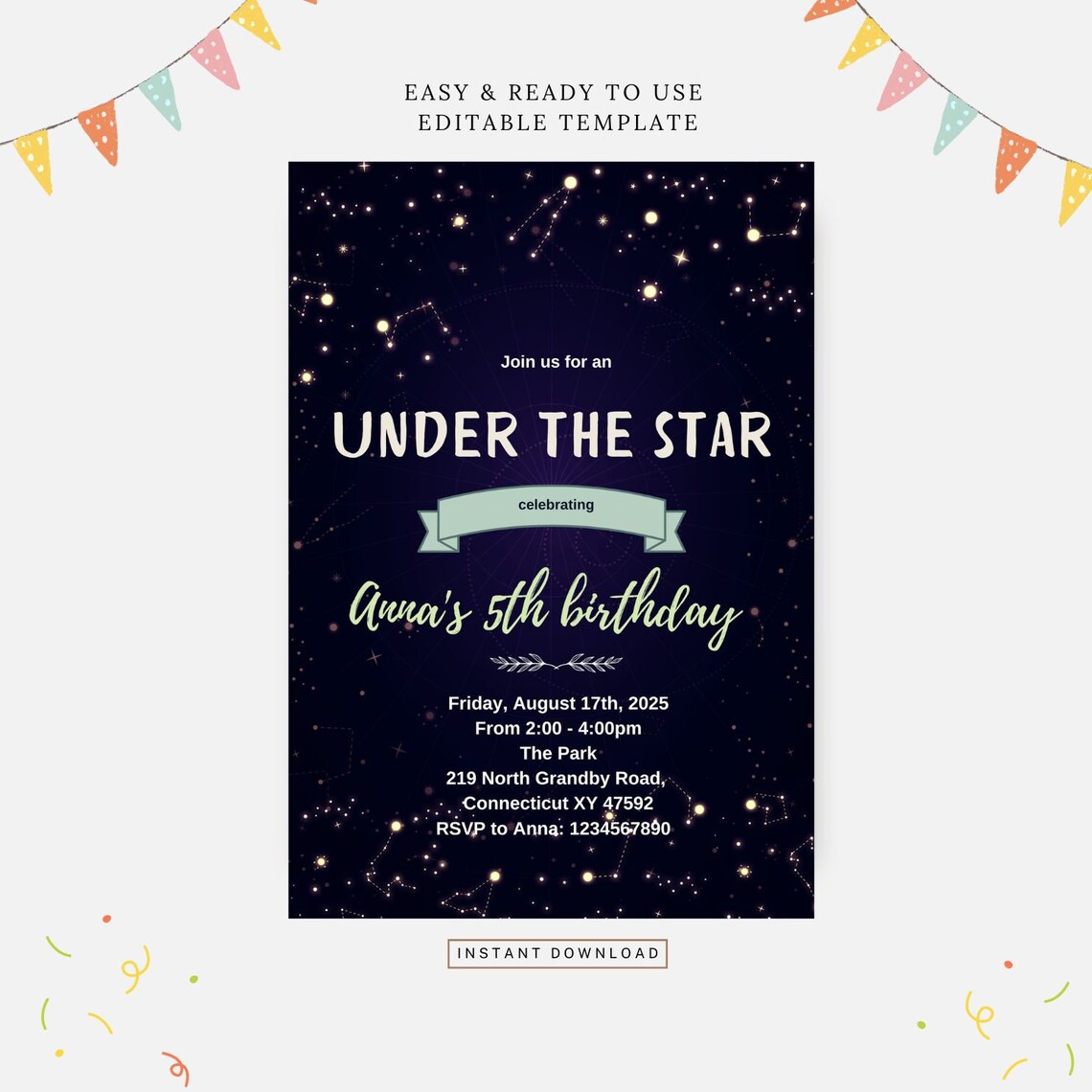 Night Sky Under the Star Party, Editable Template, Instant Download ...