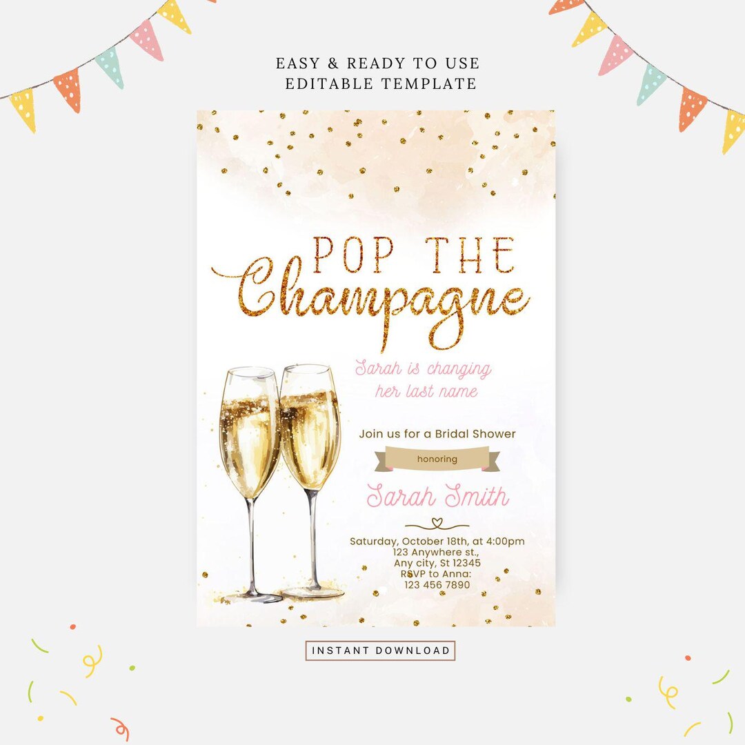 Pop the Champagne Invitation, Editable Template, Instant Download, DIY ...