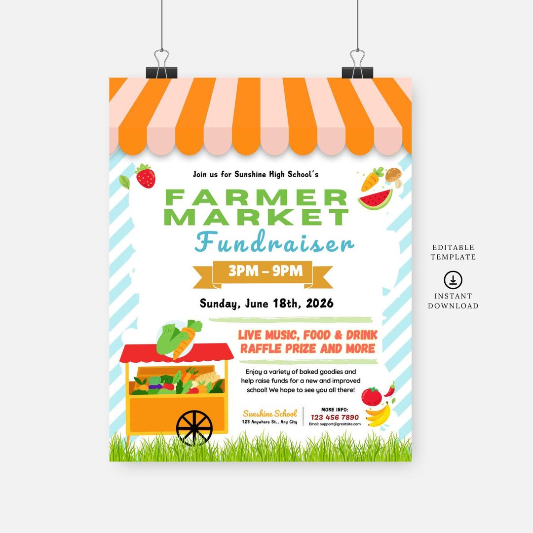 Farmer Market Fundraiser Flyer, Editable Template, Instant Download ...